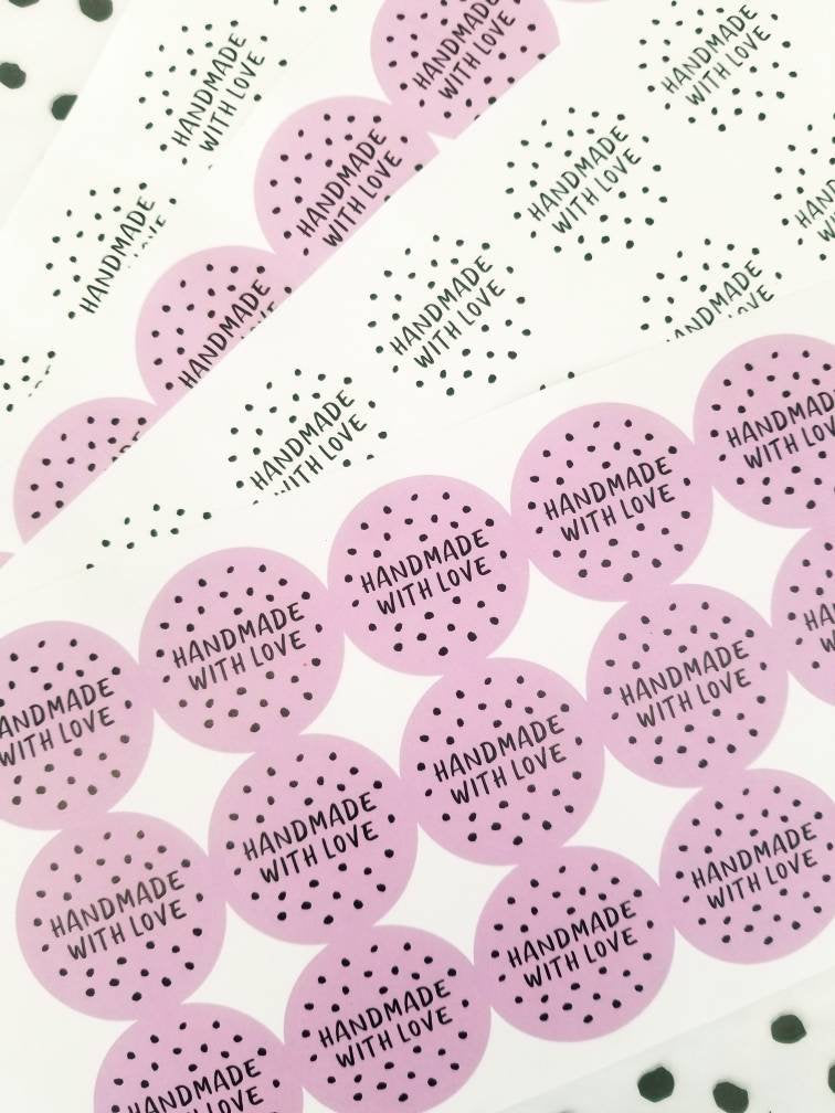 'Handmade With Love' spotty stickers made from 100% recycled paper
